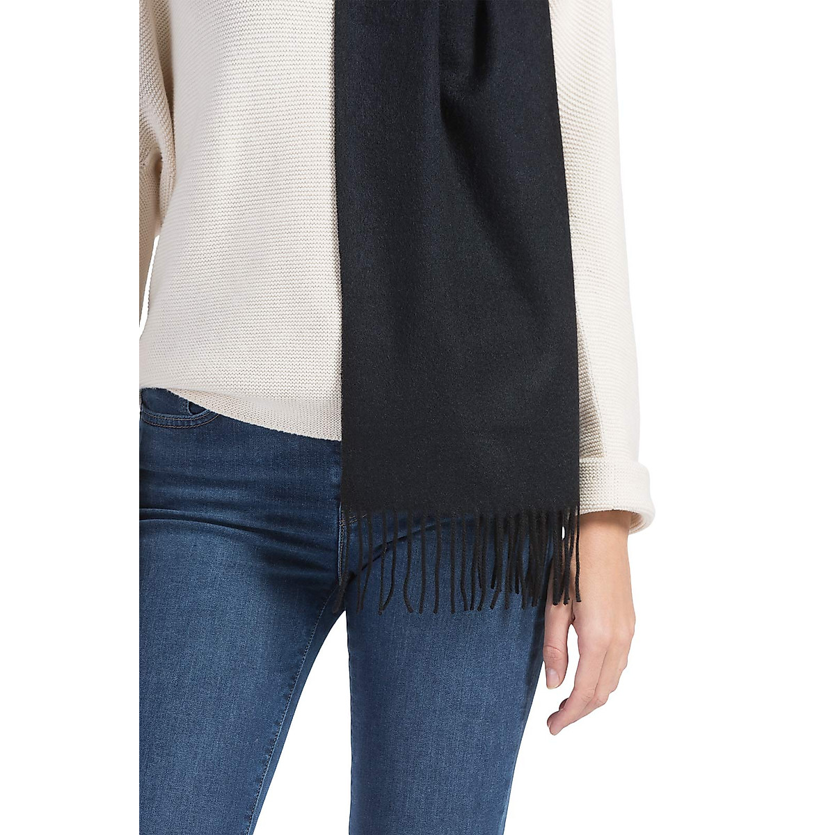 Fishers Finery Women's 100% Pure Cashmere Winter Scarf; 2-Ply Dehaired (Black)