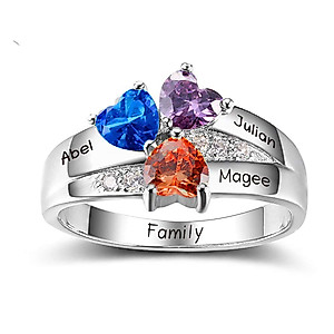 handmadejewelry Personalized Mother Rings With 3 Simulated Birthstones & Names Engraved Family Promise Gift for Mommy (6)