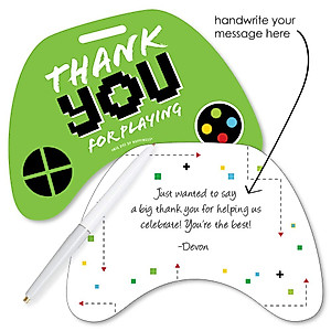 Big Dot of Happiness Game Zone - Shaped - Pixel Video Game or Birthday Party Thank You Note Cards with Envelopes - Set of 12