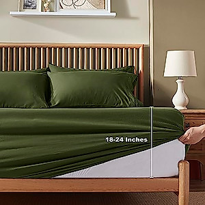 Homiest Extra Deep Pocket Queen Size Sheets Set, 6 Pieces Soft Olive Green Sheets 18-24 Inch Deep Pocket Bed Sheets, Hotel Luxury 1800 Thread Count Microfiber Bed Set Fits Ultra Deep Mattress