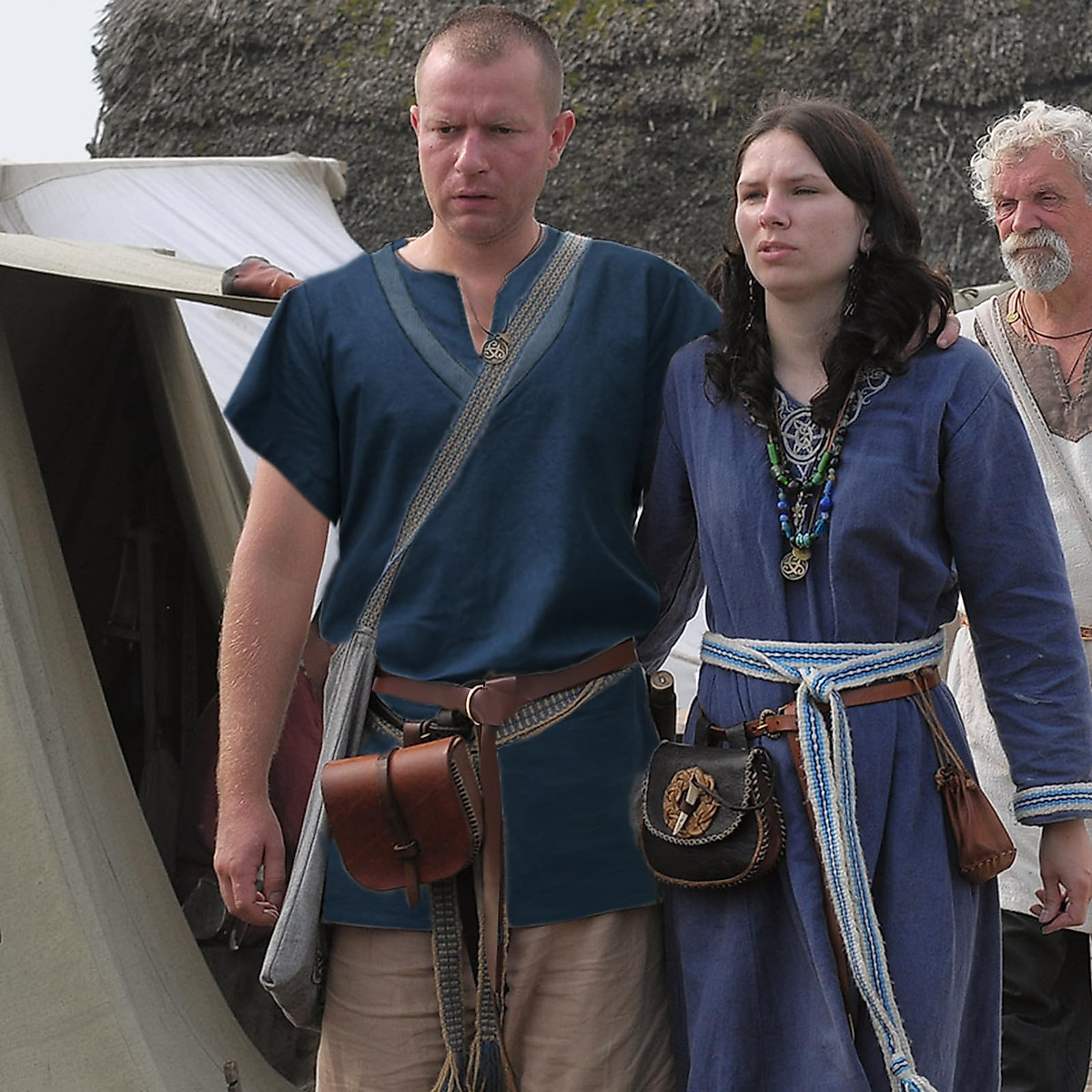 FURPHI US Size Medieval Linen Tunic with Belt for Men Medieval Shirt Knight Ren Faire Costume