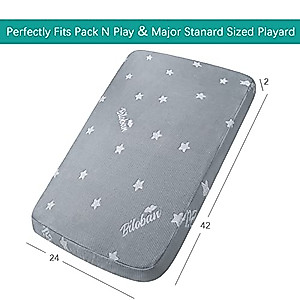 Waterproof Playard Mattress Topper Fits for Lotus Travel Crib & Babybjorn Travel Crib Only, Bamboo Dual Sided (Firm for Baby) & Soft Foam (for Toddler) Playard Mattress Pad, Baby Travel Crib Mattress
