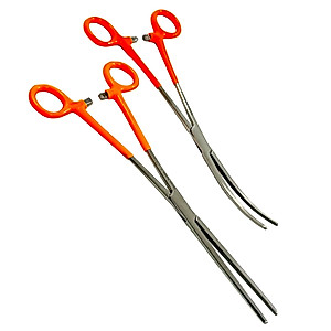 German Stainless Straight + Curved Hemostat Forceps, Hemostat Forceps clamp 10" (Cynamed Brand) set of 2 ea …