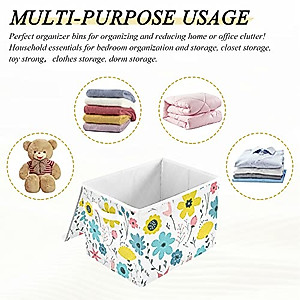 Kigai Storage Basket Cute Flower Storage Boxes with Lids and Handle, Large Storage Cube Bin Collapsible for Shelves Closet Bedroom Living Room, 16.5x12.6x11.8 In