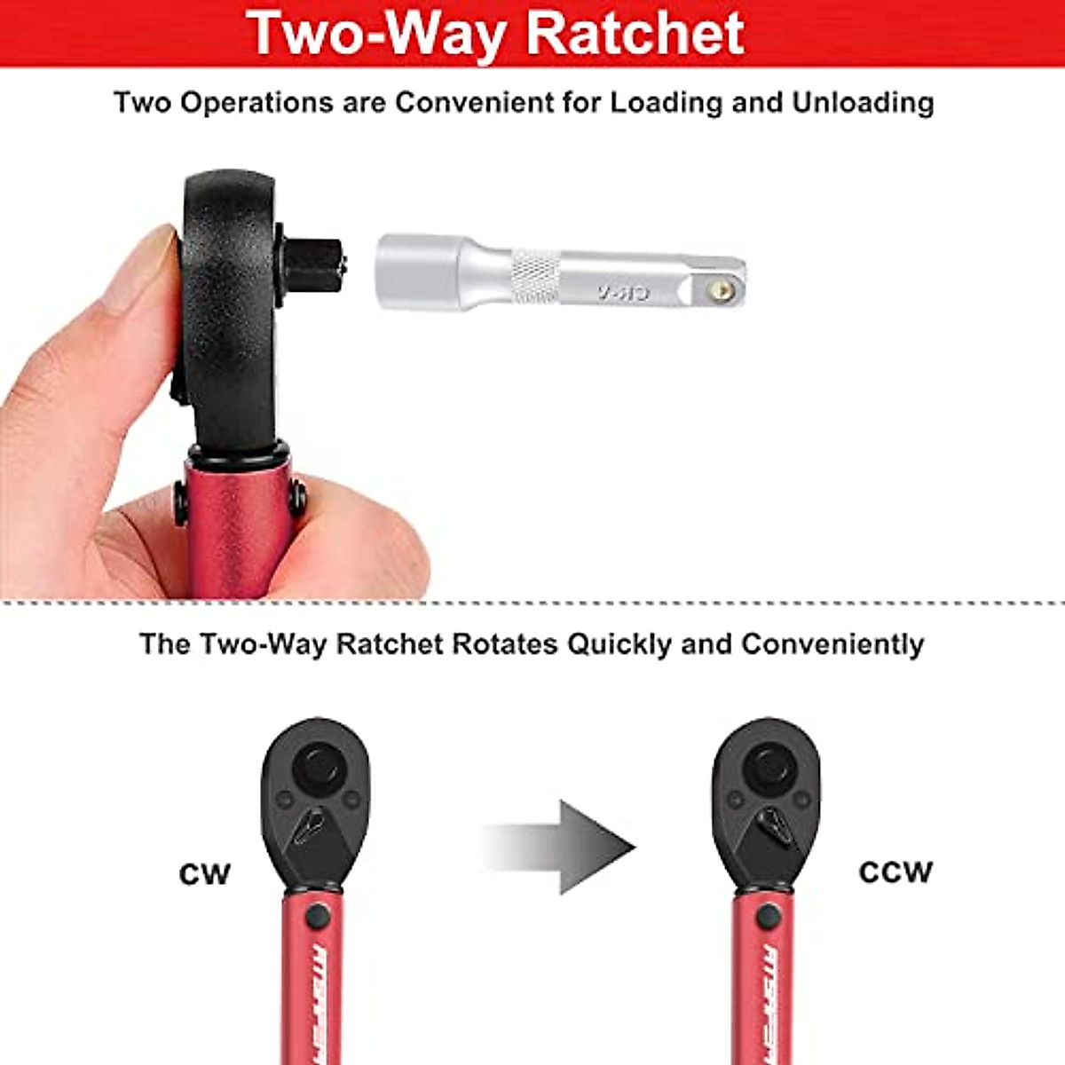 ATsafepro 3/8 Inch High Precision Torque Wrench, Red and Black, Chrome Vanadium Steel