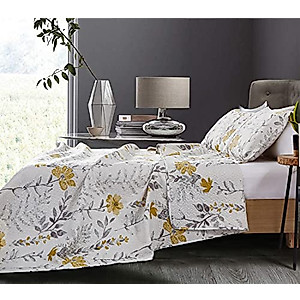 Quilt Set Queen Floral Bedspread Coverlet Queen Floral Quilts Bedding Spring Summer Lightweight Quilts Bedspread Reversible Bedding Grey Leaf Yellow Floral Quilt Collection Bedspread with Pillow Shams