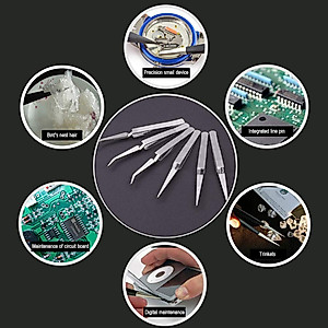WANDIC Precision Tweezers Set, 6 Pcs 2 Styles Stainless Steel Tweezers Repair Kit for Craft, Jewelry, Electronics, Laboratory Work