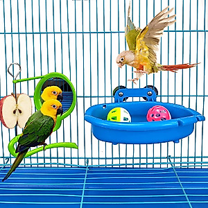 Bird Bath for Cage with 3 Balls Bird Tub Bowl Basin Hanging Birdbath Toy Pet Parrot Cage Budgie Accessories Shower Parakeet Cockatiel Water Shower Box Food Feeder Holder Tray Bird Cage Accessories