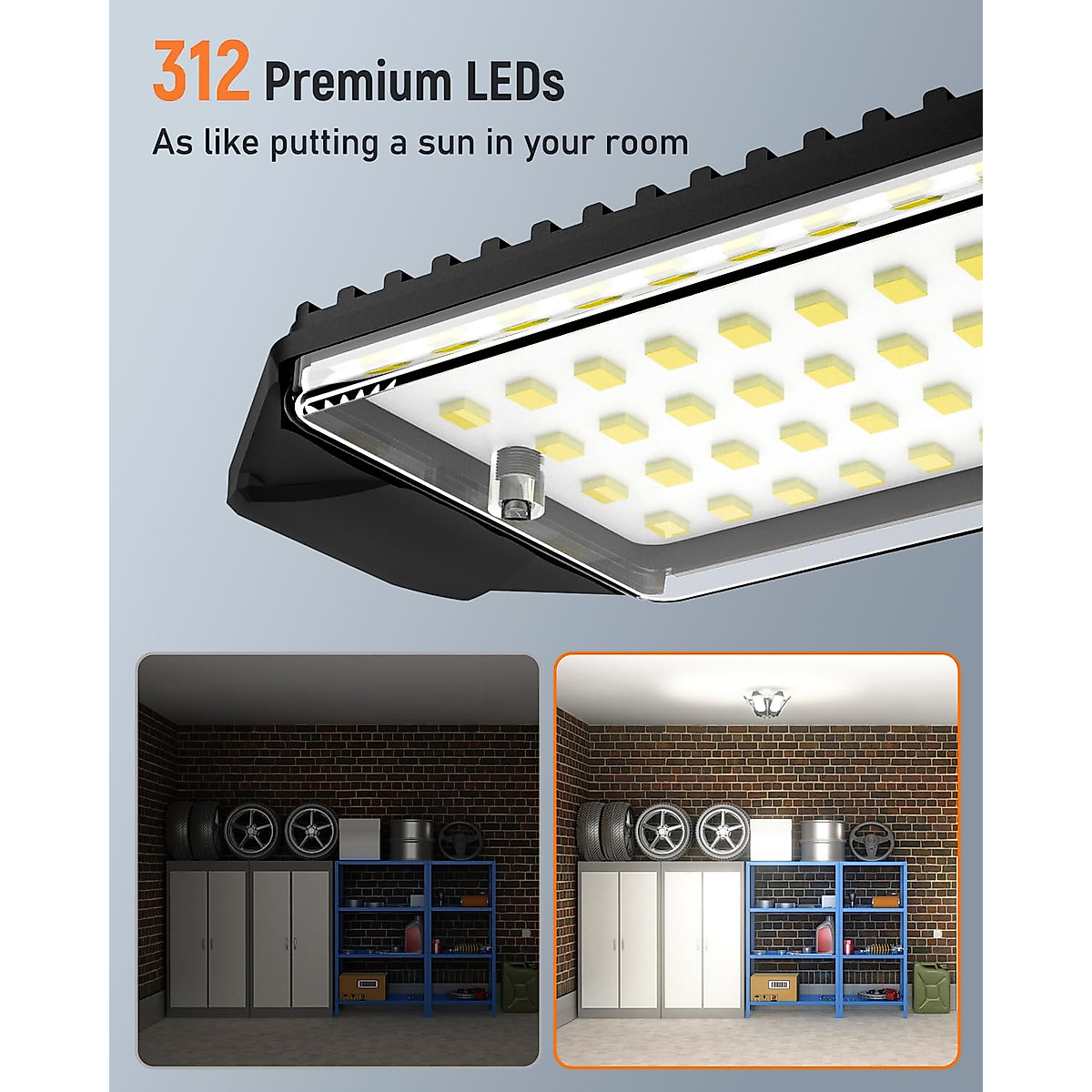 Adiding LED Garage Ceiling Light, 4 Pack 40000 Lm Bright Screw into E26 E27 Socket LED Basement Light with 6 Deformable Panels LED Shop Light 6500K for Pole Barn Workshop Attic Porch Storage Room