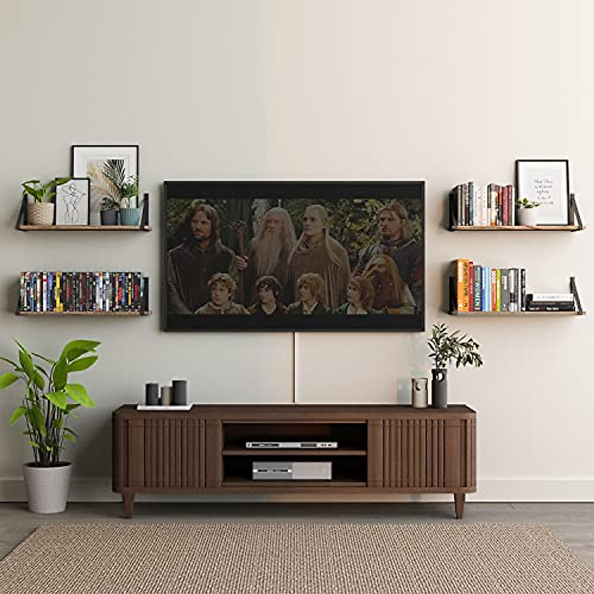 Wallniture Bora Floating Shelves, 24”x6”, Set of 4, Small Bookshelf Unit for Living Room, Office, Bedroom, Natural Burned Rustic Wood Wall Decor with Metal Shelf Bracket