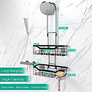 SHINGONE Hanging Shower Caddy Adjustable Length, Shower Caddy Over Shower Head With Hooks, Shower Rack Hanging Shower Organizer for Bathroom, Black