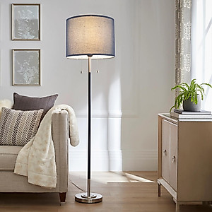 Lamp Shades Set of 2, Drum Lampshade for Table Lamps Floor Lamp, 12" Top X 12" Bottom X 8" High Blue Large-Medium Line Fabric Lamp Shades, Easy Assembly Replacement Lampshades