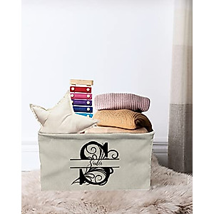 Personalized Gift for Women/Men, Customs Basket with Name Storage Bins for Organizing Shelves, Letter S Collapsible Custom Storage Boxes with Handle, Monogram Words Customized Closet Organizers