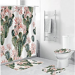 WEEGEEKS Bathroom Rugs Sets 3 Piece with Toilet Cover, Bath Mats for Bathroom Non Slip, U-Shaped Contour Toilet Mat, Bathroom Decor Sets, Machine Washable Bath Rugs (Cactus)