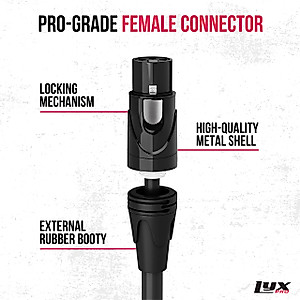 LyxPro Quad Series 100 ft XLR 4-Conductor Star Quad Balanced Microphone Cable for High End Quality and Sound Clarity, Extreme Low Noise, Black