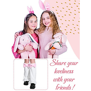 SATINIOR womens Kawaii Leg Warmer Fuzzy Fluffy Bow Cartoon Cosplay Over the Knee Socks, White and Pink, Medium