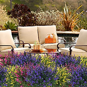 ArtBloom 8 Bundles Outdoor Artificial Lavender Fake Flowers UV Resistant Shrubs, Faux Plastic Greenery for Indoor Outside Hanging Plants Garden Porch Window Box Home Wedding Farmhouse Decor (Purple)