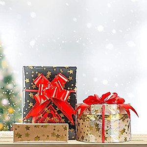 Christmas Cellophane Wrap Roll, Cellophane Wrap Gift Basket Wrap, Nistar Cellophane Wrap Roll (32 in x 50 ft) Gold for Gift Baskets with 8 Bows Extra Large Clear Wrapping Paper to Treats, Flower, DIY Craft for Holiday, Christmas