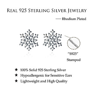 Reffeer Solid 925 Sterling Silver Snowflake Earrings Studs for Women Teens Winter Snow Stud Earrings Christmas (A-Silver)
