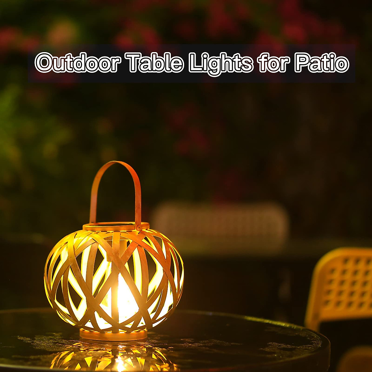 Solar Metal Woven Lanterns Outdoor - 10"*8" Waterproof Hanging Cordless Lantern with Edison Bulb Farmhouse Decor for Yard Patio Garden Home