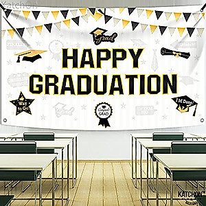 Happy Graduation Banner 2023 - 72x44 Inch, Class of 2023 Decorations | Happy Graduation Sign for Black and White Graduation Party Decorations 2023 | Graduation Backdrop for Graduation Decorations 2023