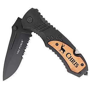 Palmetto Wood Shop Engraved Pocket Knife, Gifts For Men, Stainless Steel 3.25" Blade, 30 Optional Icons, Groomsmen Gifts, Personalized Knife for Everyday Carry, Camping