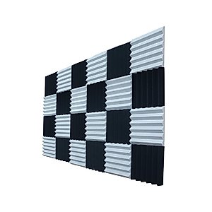 2" X 12" X 12" 24 Pack Acoustic Foam Panels, Studio Wedge Tiles Acoustic Foam Sound Absorption Wedges Studio Treatment Wall Panels (Black+Grey)