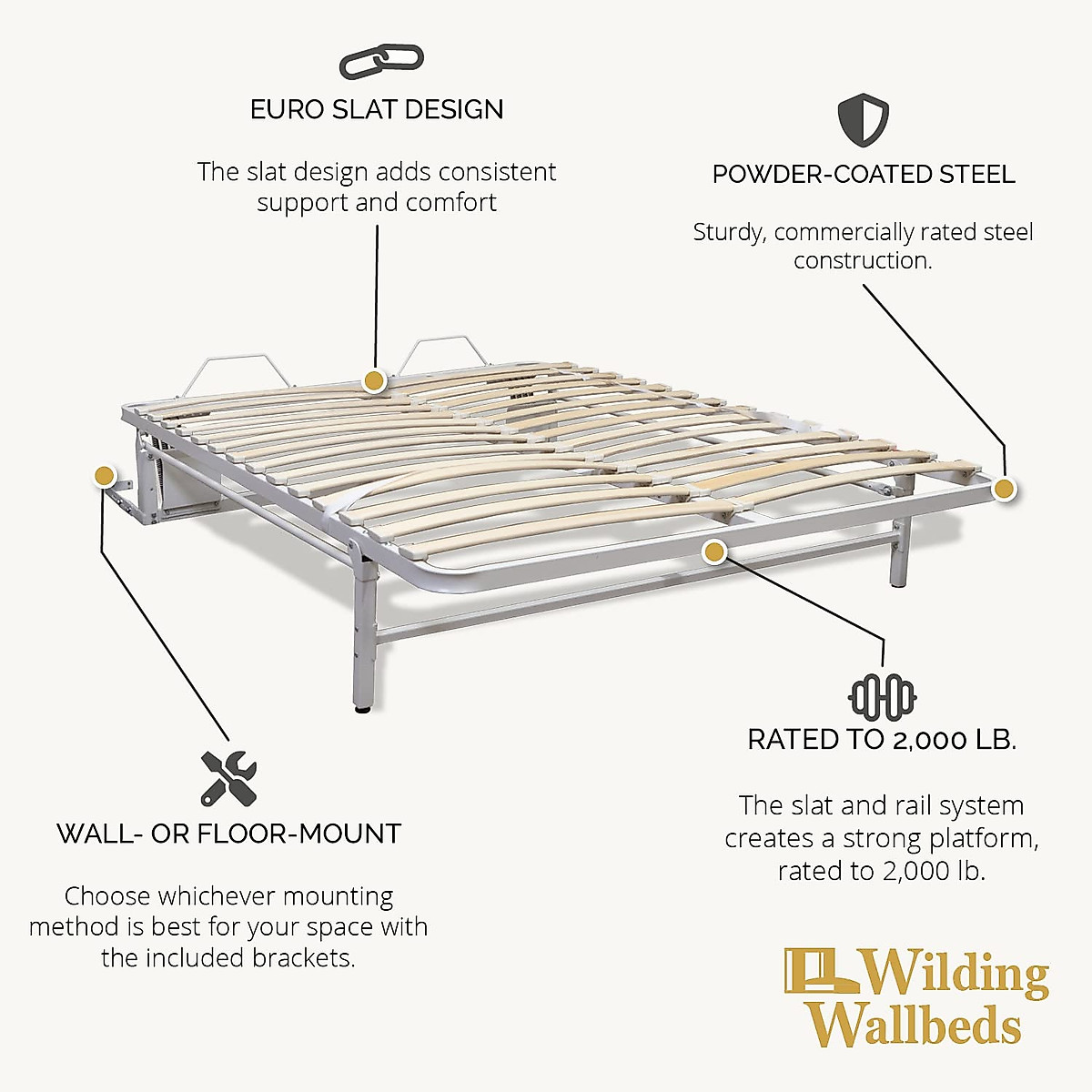 Wilding Wallbeds Deluxe Murphy Bed Frame Vertical Wallbed, DIY Wood Frame for Folding Cabinet, Pull-Out Bed, Hidden Bed (Twin)
