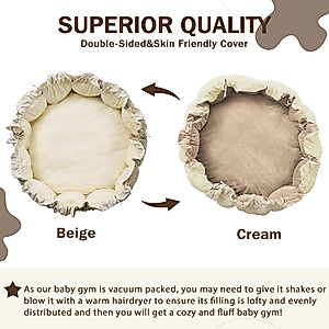 5-in-1 Convertible Baby Play Gym with 6 Toys, Tummy Time Mat for Sensory Development, Baby Activity Center from Newborn to Toddler, Ball Pit, Cat & Dog Bed, Soft Plush Pet Bed, No Ball Included Cream