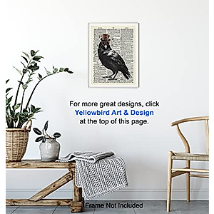 Steampunk Edgar Allan Poe The Raven Wall Art - Gothic Home Decor - Goth Room Decor - Renaissance Hipster Dictionary Art Accessories for Bedroom, Living Room - Hipster Gift for Men, Women