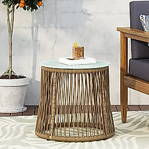 Christopher Knight Home Russell Outdoor END Table, Light Brown + Silver