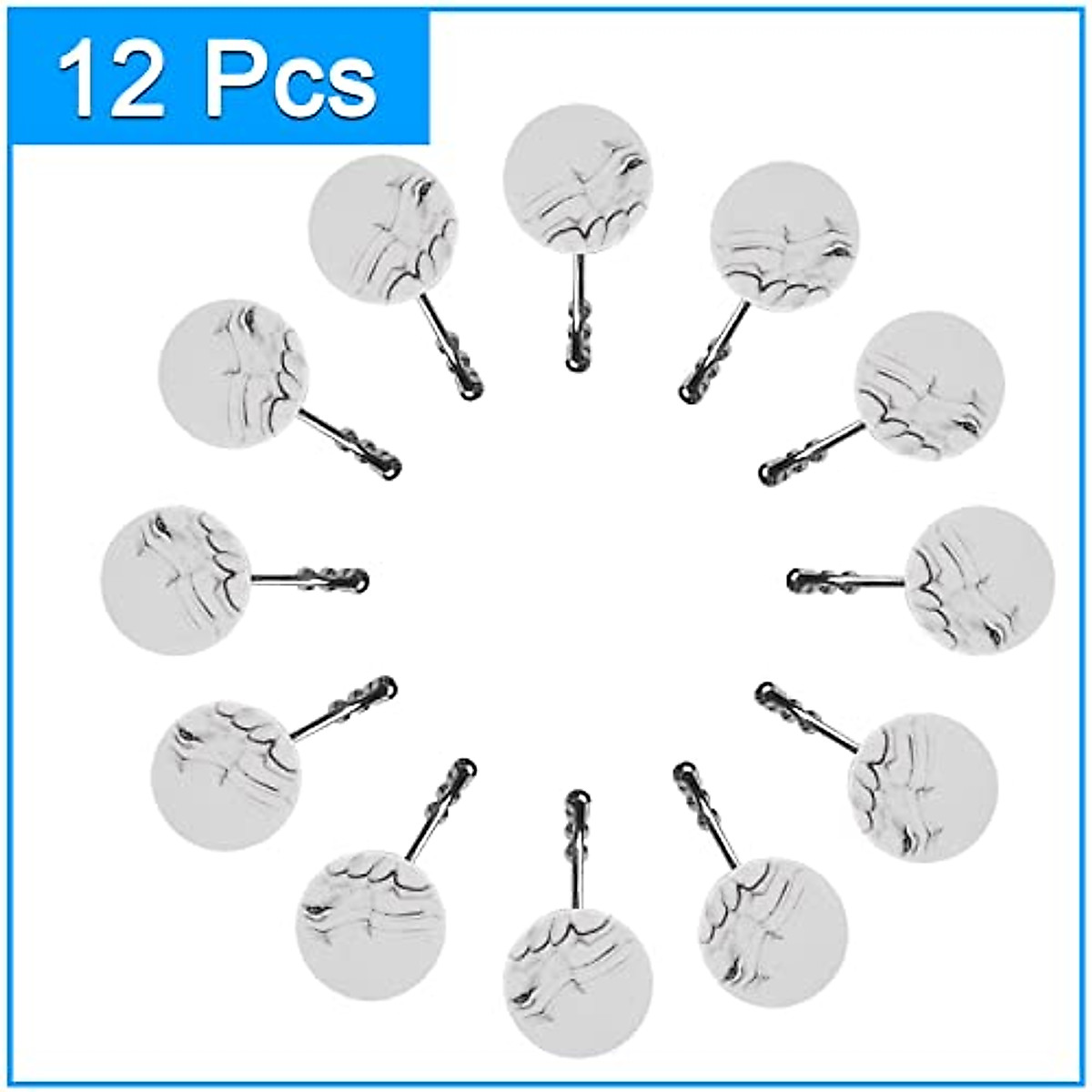 Marble Shower Curtain Ring Hooks Rust Proof Decorative for Bathroom Towel Clothes Kitchen Utensil Living Room (White with Glide Balls)