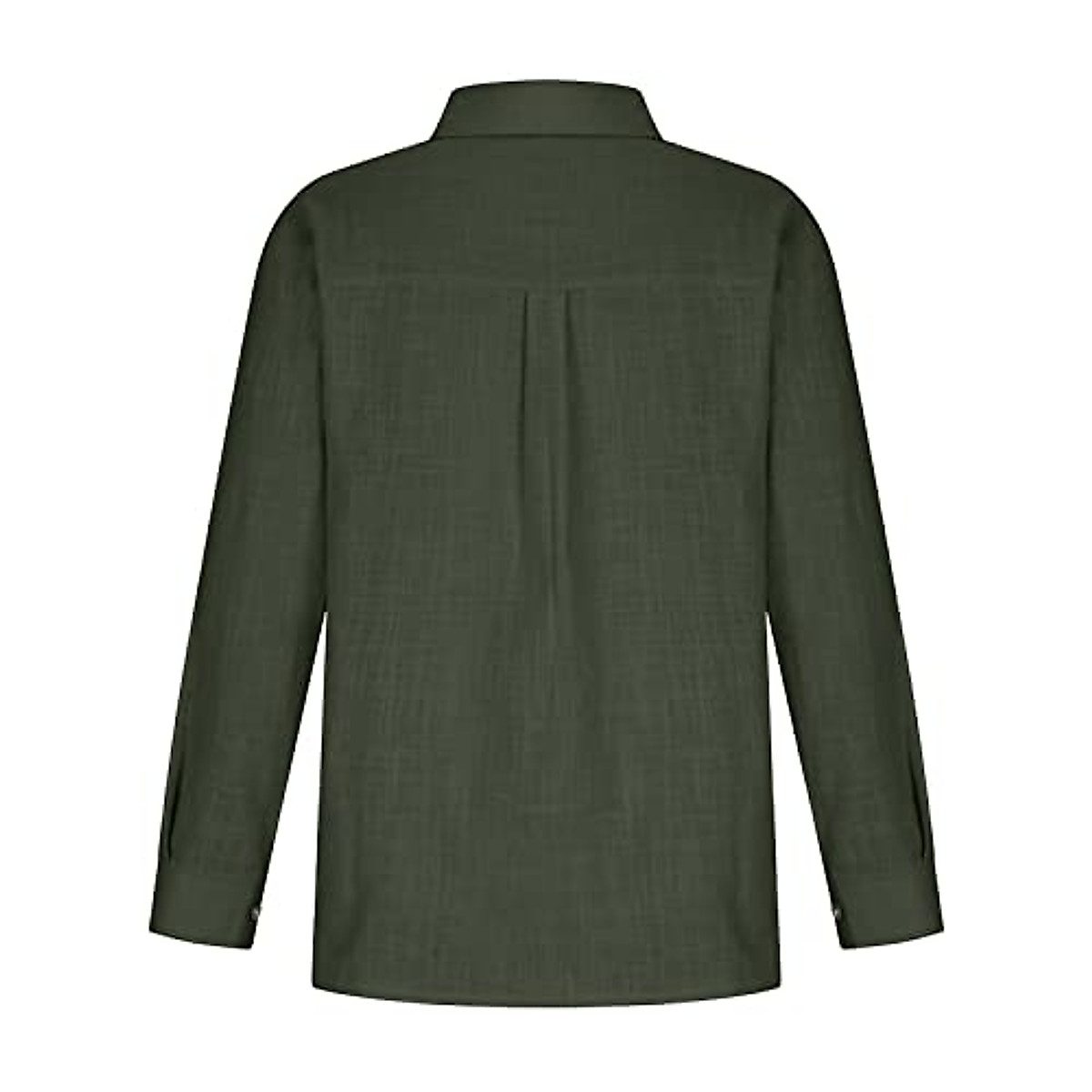 Womens Cotton Linen Button Down Shirt 2023 Casual Long Sleeve Solid Color Shirts Loose Work Tops with Pockets Army Green