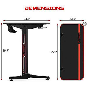 VITESSE Ergonomic Gaming Desk 55 Inch, T Shaped Office PC Computer Desk with Full Desk Mouse Pad, Gamer Tables with Gaming Handle Rack, Cup Holder Headphone Hook