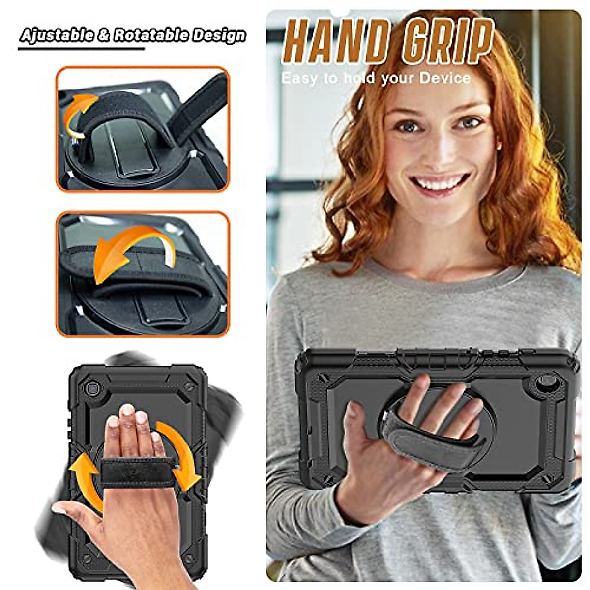 Herize Case Compatible with Samsung Galaxy Tab A7 Lite 2021 with Screen Protector | Heavy Duty Case SM-T225/T220 | Full Body Shockproof Sturdy Rugged Rubber Protective Case W/Hand Strap Shoulder Strap