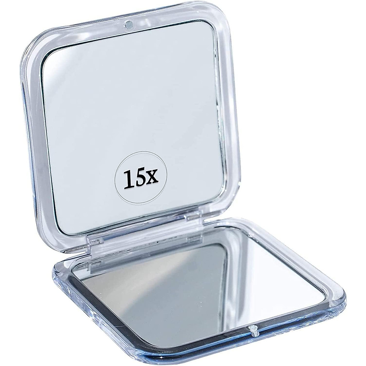 MIRRORVANA Small Compact 15X Magnifying Mirror for Travel - Handheld, Foldable & Lightweight - Mini Pocket-Sized Magnified Mirror for Purse - Square 3.3” x 3.3”