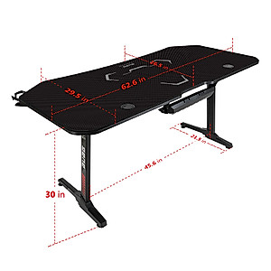 AuAg Gaming Desk 63 inch Larger Battlestation PC Computer Desk Home Office Desk Gaming Table Gamer Workstation with Full-Sized Desk Mat & Cup Holder & Headphone Hook & Powerful Cabling Management