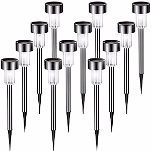 Solar Outdoor Lights 12 Pack, Solar Garden Lights Solar Powered Waterproof Landscape Path Lights Stainless Steel LED Outdoor Lights Solar for Walkway Yard Backyard Lawn Patio Driveway Decorative