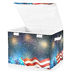 innewgogo Patriotic Usa Flag Storage Bins with Lids for Organizing Storage Bin with Handles Oxford Cloth Storage Cube Box for Bed Room