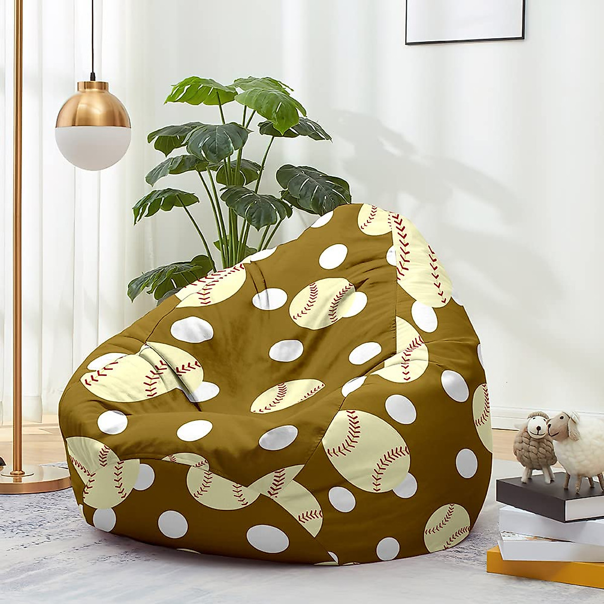 Lukery 3D Baseball Stuffed Animal Storage Bean Bag Chair Cover for Kids and Adults, Stuffable Beanbag (No Filler) Living Room Washable Bean Bag Lazy Sofa (L/35.4x43.3'',Curry Color)