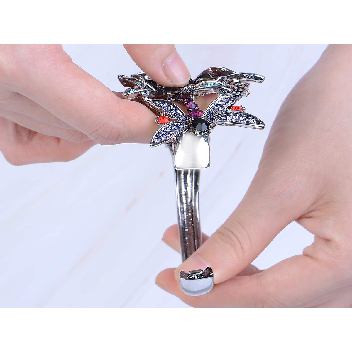 Alilang Womens Silvery Tone Shine Colorful Crystal Rhinestone Flying Dragonfly Firefly Insect Cuff Bangle Bracelet