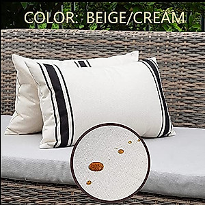 ONWAY Outdoor Pillow Covers Waterproof 12X20 Set of 2 Lumbar Throw Pillow Cover Beige and Black Striped Outdoor Pillows for Patio Furniture