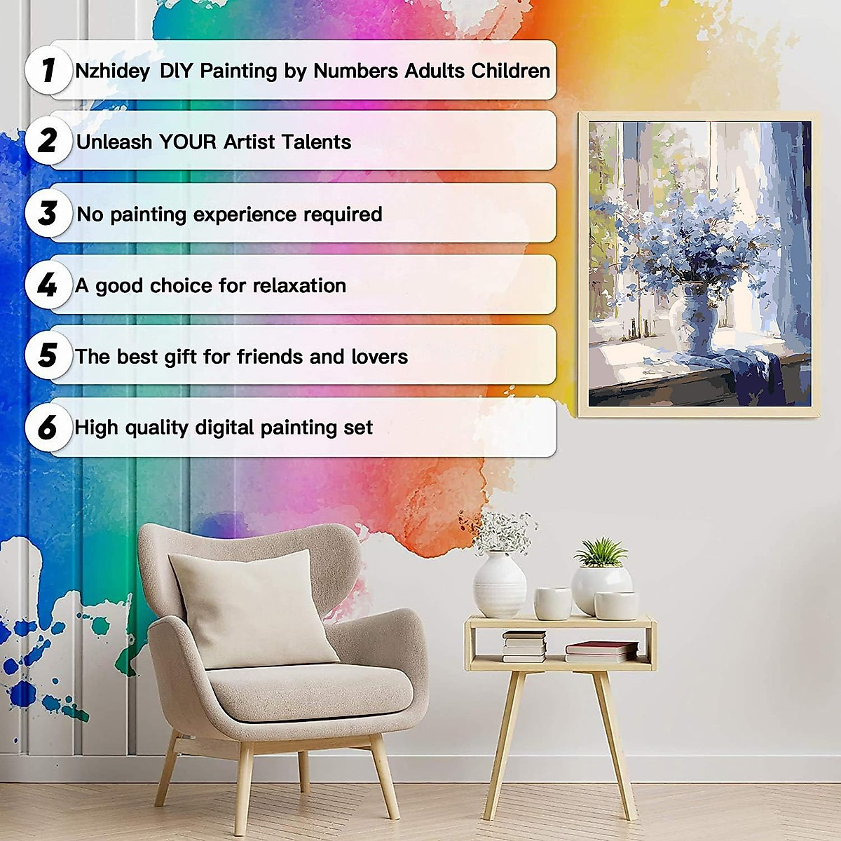 Nzhidey Flowers Paint by Numbers Kit for Adults-Flowers Paint by Numbers on Canvas, DIY Acrylic Flowers Paint by Number Kits for Wall Hanging Home Room Decor Gift 16x20inch