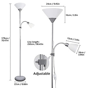 DINGLILIGHTING LED Floor Lamp DLLT Mother-Daughter Floor Lamps with Reading Lights, Modern Standing Pole Light, Torchiere Free Standing Lamp for Living Room, Bedroom, Office (Silver)
