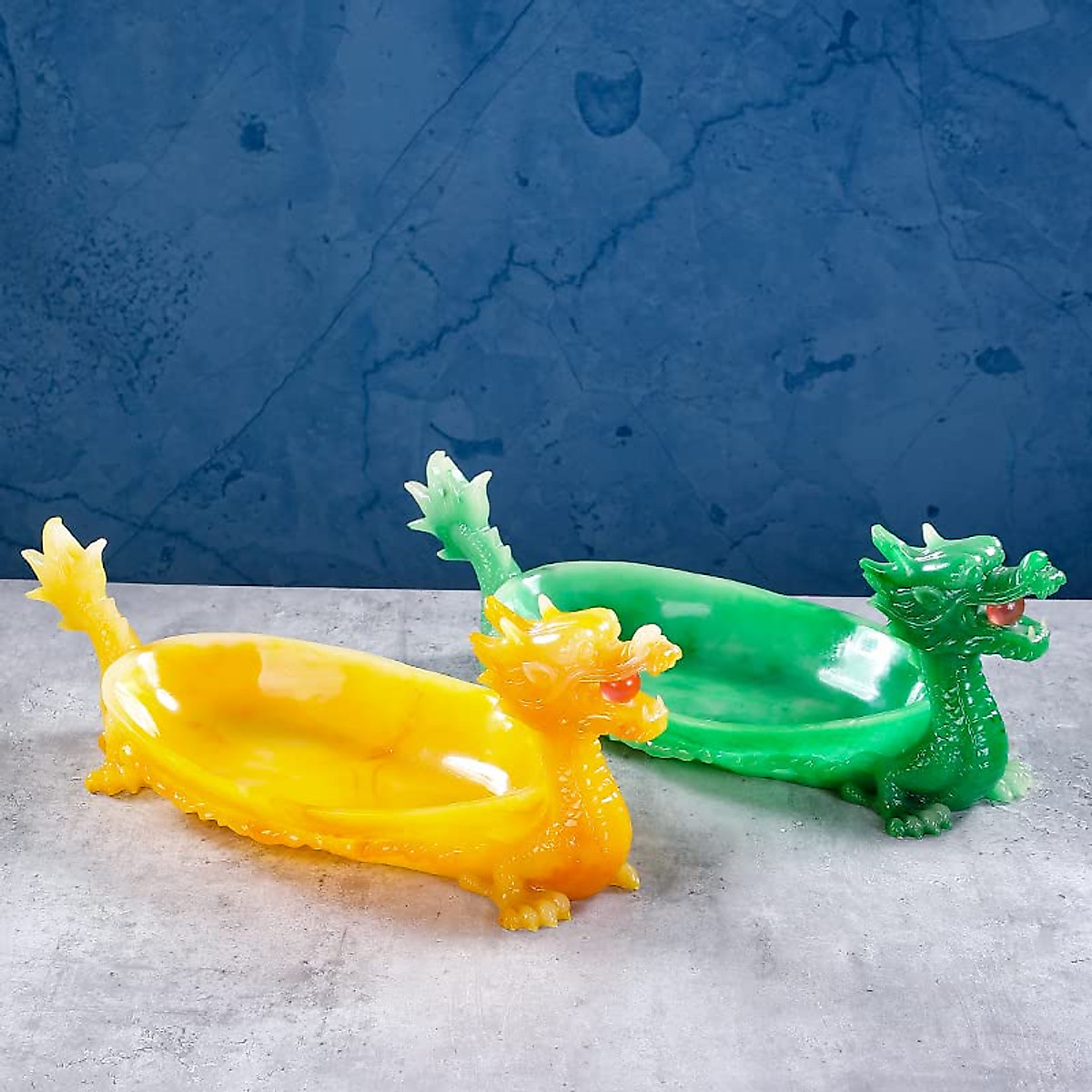 2 PCS Resin Dragon Sushi Boat Serving Tray Set, 21.3Inch Seafood Plate, Japanese Food Tableware, Salmon Platter, Dry Ice Plate, Large Sushi Boat Plate for Sashimi Board Seafood Party, Gold/Green