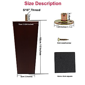 cSeao 4-Pack 6 Inches Wood Furniture Legs, Couch Legs, Sofa Legs, Mid Century, with 5/16 inch Bolts for Couch Ottoman Loveseat Coffee Table Cabinet