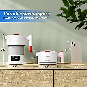 Encoola Travel Foldable Electric Kettle 110V-240V Portable Small Tea Kettle 850W Collapsible Hot Water Kettle 600ml Baby Bottle Heater Dual Voltage BPA Free