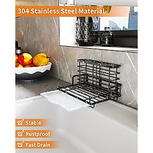 SWTYMIKI Sink Caddy Kitchen Sink Organizer, Large Capacity Sink Sponge Caddy with Pull-Out Drainage Tray Rustproof Kitchen Sponge Holder with Detachable Basket for Sponge and Brush, Black