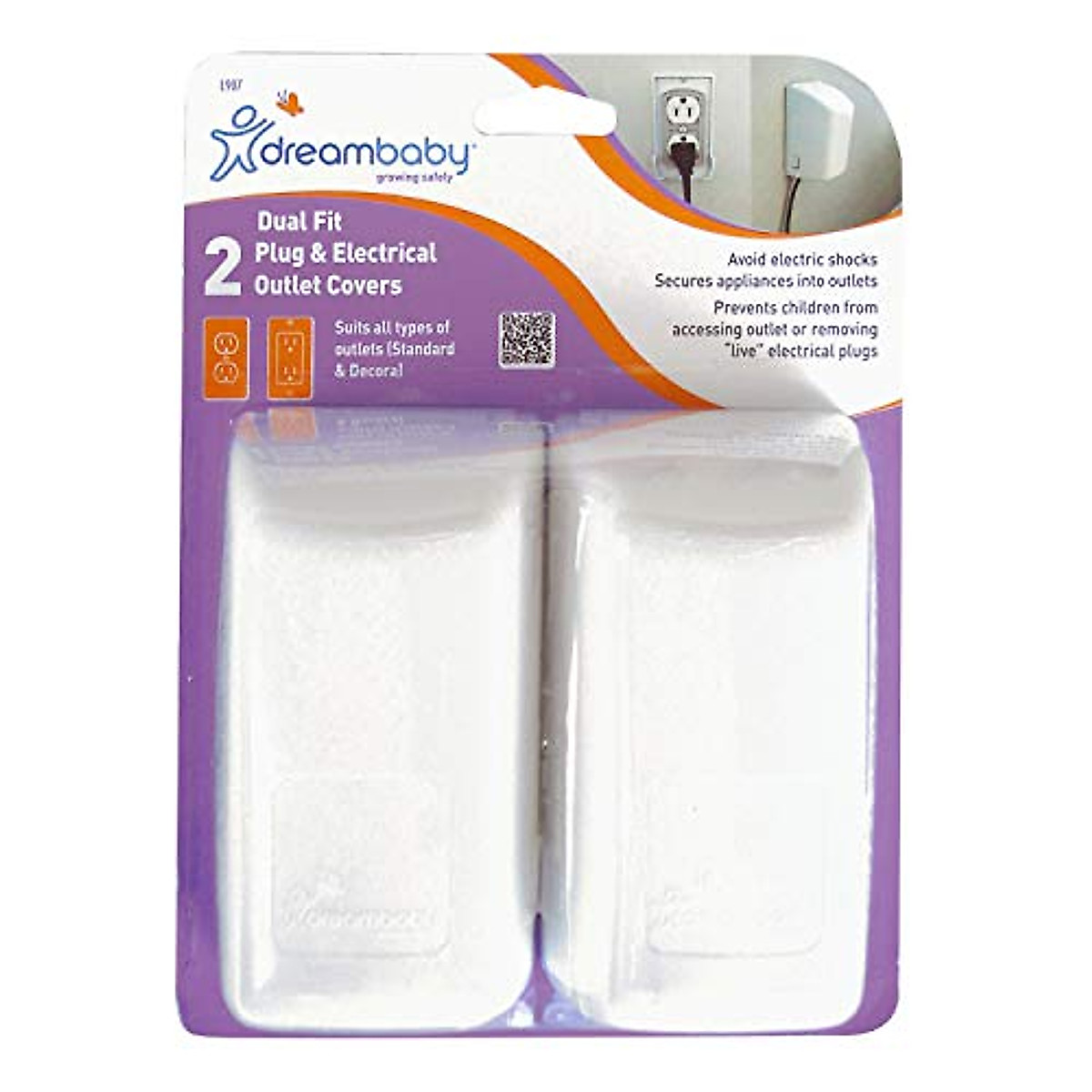 Dreambaby Dual Fit Outlet Plug Cover - Model L907 - Electrical Socket Guard for Standard and Decora, White, 2 Count (Pack of 1)