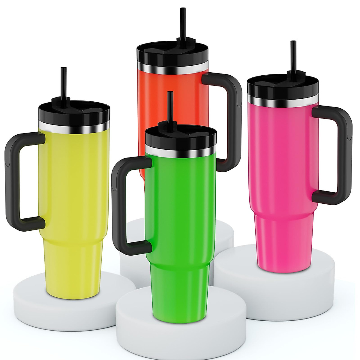 YOUEXPERT 30oz Tumbler with Handle, 30 oz Tumbler with Handle and Straw, Stainless Steel Vacuum Insulated Tumbler for Water, Iced Tea or Coffee-Neon Green